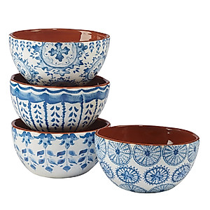 Certified International Porto Set/4 Ice Cream Bowl 6" x 3", Assorted Designs,One Size, Multicolored