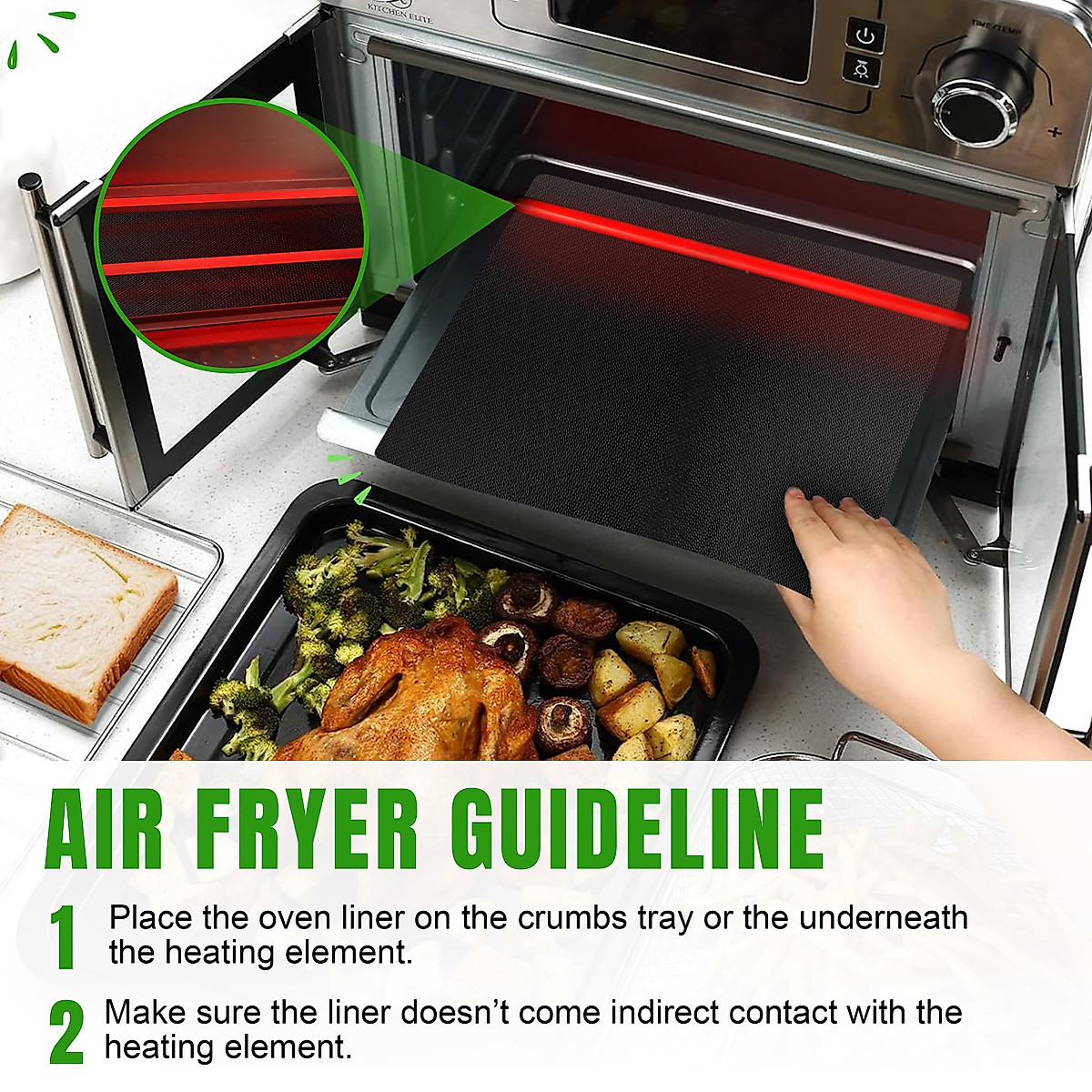 Toaster Oven Liners Reusable for Ninja Air Fryer Bottom Heat Resistant Mat 3 Pack, Compatible with Cuisinart Air Fryer Toaster Oven 12"x12" Airfryer Liner, Heavy Duty Nonstick Square Air-Fryer Mats