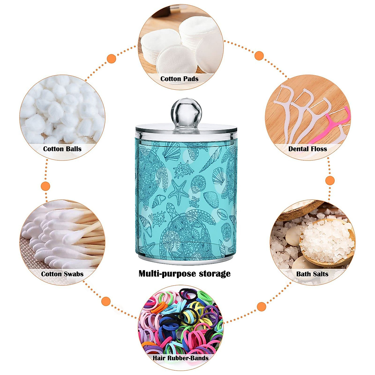 MNSRUU 2 Pack Qtip Holder Organizer Dispenser Seashells and Turtle Bathroom Storage Canister Cotton Ball Holder Bathroom Containers for Cotton Swabs/Pads/Floss