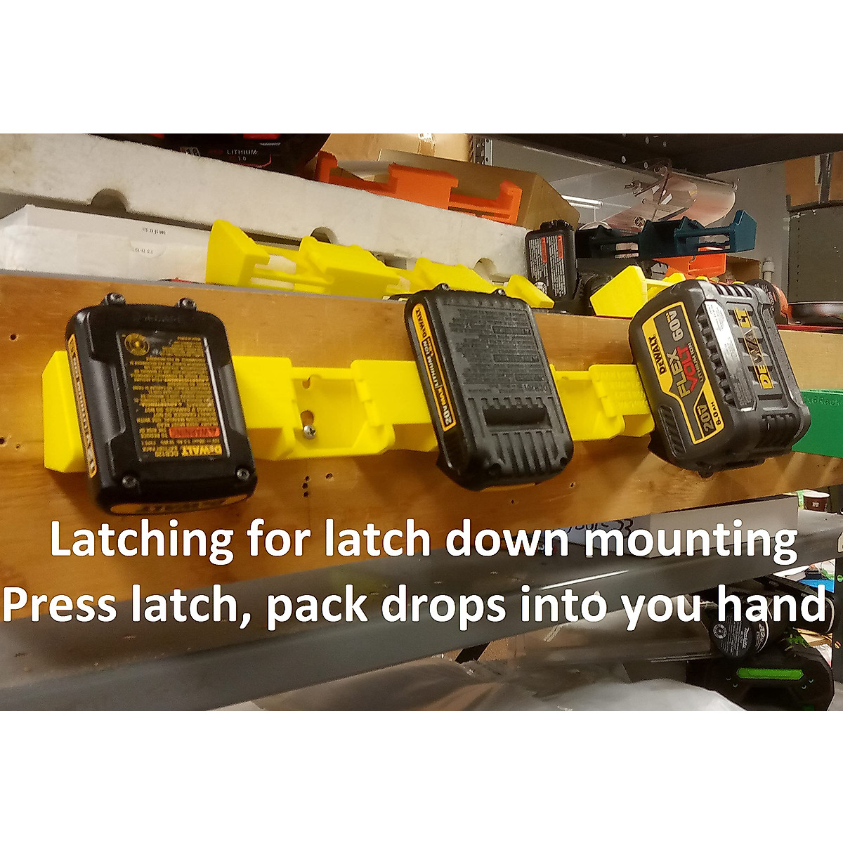 D20 5-Slot Battery Rack Compatible with DeWalt 12Vmax 20Vmax and FlexVolt Wall Mount Latching Storage Rack 20V DCB205 DCB606 DCB120, USA PN D20x5-WR