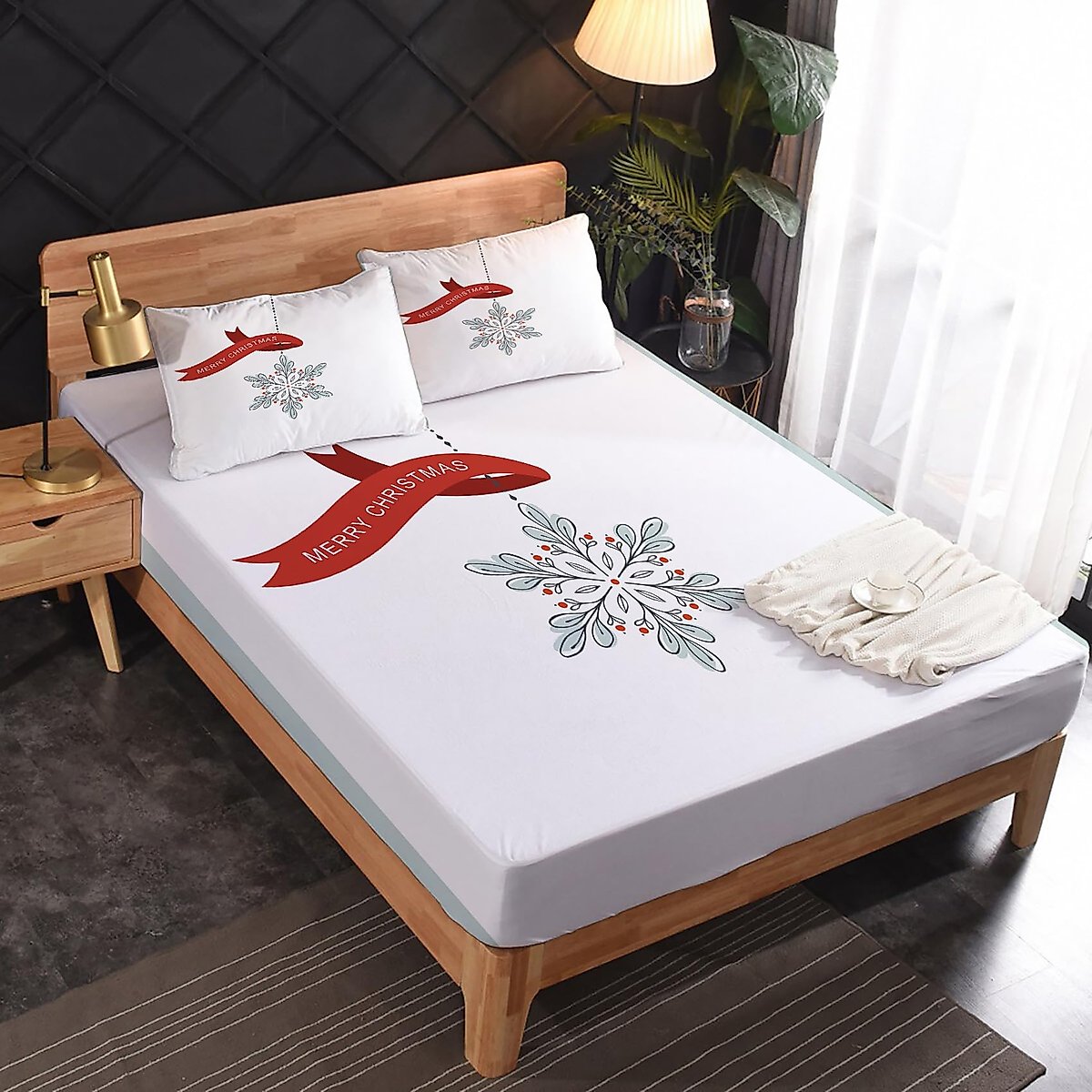 Snowflake Sheets Full Size Sheet Sets - Merry Christmas Bed Sheets, Soft Microfiber & Deep Pocket & Wrinkle Free Patterned Bedding Sheets & Pillowcases, 1 Fitted Sheet, 1 Flat Sheet, 2 Pillow Cases