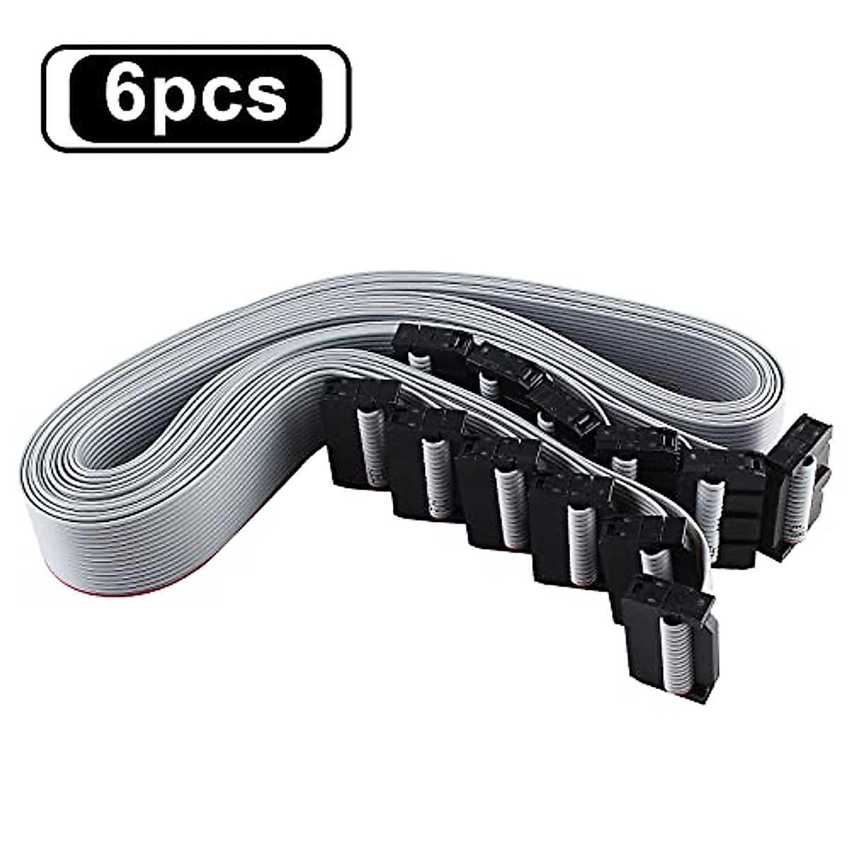 Augiimor 6 PCS 16 Pin Ribbon Cable 2.54 mm Pitch F/F IDC Connector Flat Ribbon Cable, F/F IDC Flat Ribbon Cable Connector Dual Row Data Cable (16 Pin, 60cm Length)