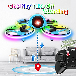 Dwi Dowellin Mini Drone for Kids, 4.9 Inch Small Flying Toys Drones with LED Light One Key Take Off Spin Flips RC Mini Drones Nano Quadcopter Long Flight Time Drones for Beginners and Adults, Blue