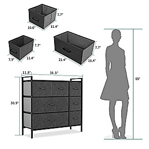 YITAHOME 7 Drawers Fabric Dresser, Furniture Storage Drawer Unit, Sturdy Steel Frame, Wooden Top & Easy Pull Fabric Bins, Organizer Tower Chest for Closet, Bedroom, Entryway, Nursery(Black Grey)