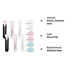 12 Pieces Cute Box Cutter Utility Retractable Knives, 6 Cartoon Cat Claw Box Cutters Pointed, 6 Cloud Pointed Cute Cardboard Cutter Razor Knife Smooth Pointed Mechanism for Office and Home Use