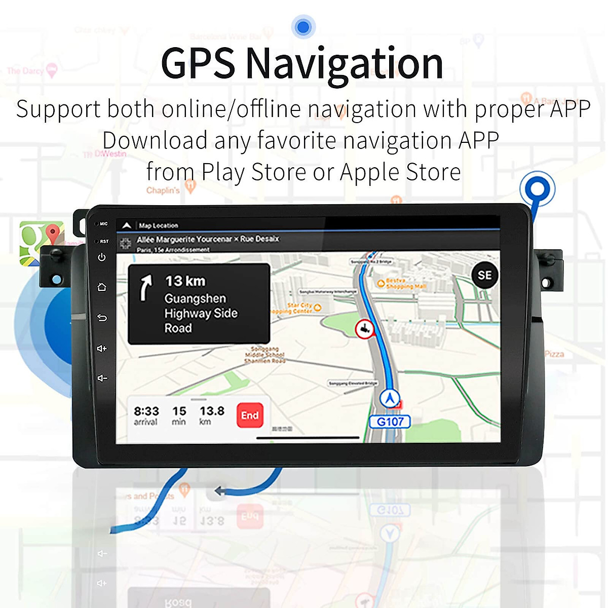 for BMW-3-Series-E46-1999-2004,with 1G RAM 32G ROM Bluetooth GPS Navigation Touch Screen EZoneTronics,9 inch Capacitive Touch Screen High Definition ezone-e46-132