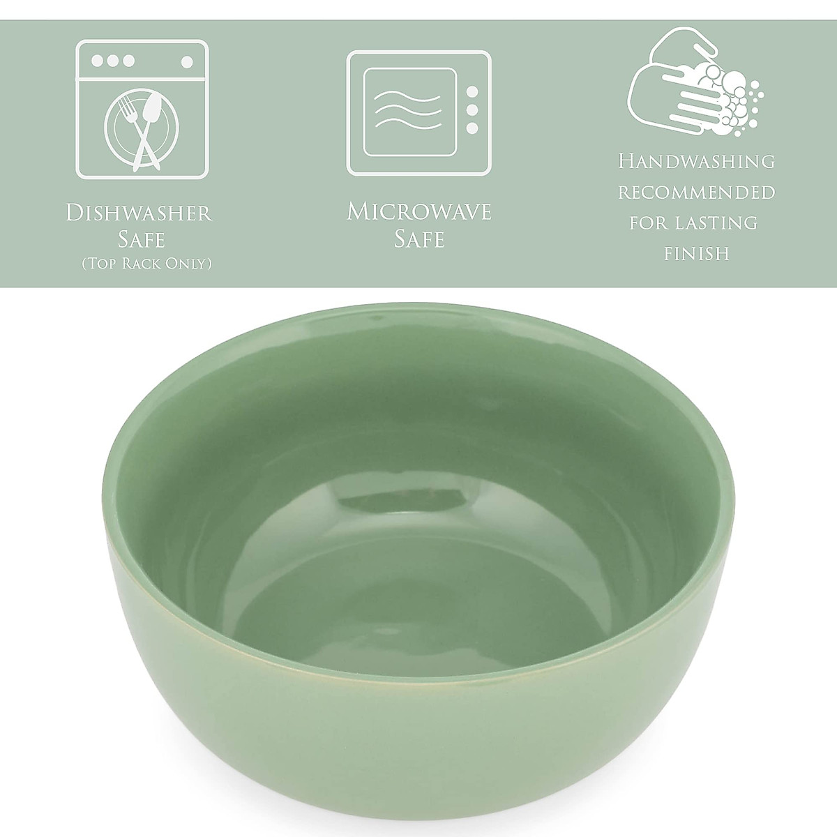 Elanze Designs Bistro Glossy Ceramic 6.5 inch Dinnerware Bowls Set of 4 - Perfect for Everyday uses from Soup, Pasta, Salad, Cereal, Ice cream, Ramen and Pho, Sage Green