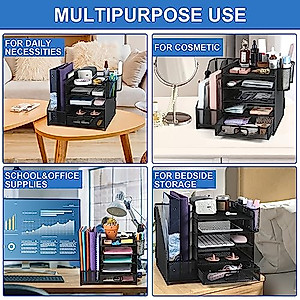 BainGesk Desk Organizers and Accessories, Desk Organizer with File Holder, 5-Tier Paper Letter Tray Organizer with Drawer and 2 Pen Holder, Mesh Desktop Organizer and Storage for Office Supplies