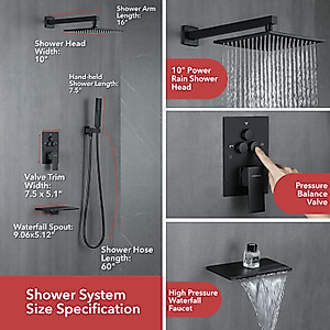 VANFOXLE Shower Faucets Sets Complete Matte Black Shower System with Tub Spout Push Button Diverter Shower Faucet Fixtures with 2 in 1 Handheld, 10 Inch Shower Head(Rough-in Valve Body and Trim)