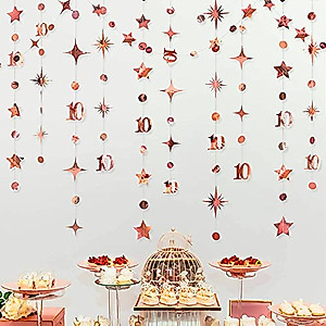Rose Gold 10th Birthday Decorations Number 10 Circle Dot Twinkle Star Garland Metallic Hanging Streamer Bunting Banner Backdrop for Girls Boys Ten Year Old Birthday 10th Anniversary Party Supplies