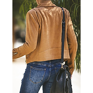 EVALESS Women's Trendy Stand Collar Faux Suede Jackets Moto Jacket Coat Brown L (MNGW85294-17-L)