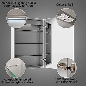 ExBrite Lighted Medicine Cabinet 20 x 30 Inch,Recessed or Surface led Medicine Cabinet, Clock&Room Temp Display,Defog,Dimming,Medicine Cabinet with Lights 3-Color Temper Chang,Hinge on The Right