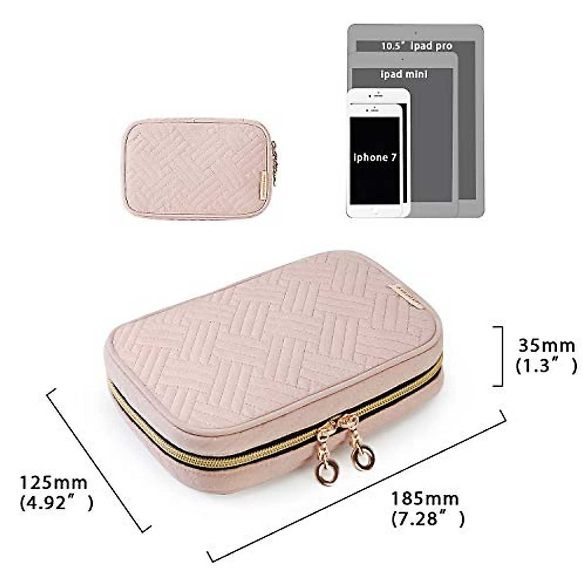 BAGSMART Travel Jewelry Organizer Case Small Jewelry Roll for Journey-Rings, Necklaces, Earrings, Bracelets, Soft Pink