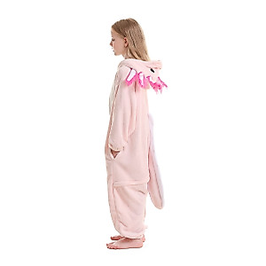 ATOZ Onesie for Kids, Animal Pajamas Halloween Cosplay Costume for Girls Boys, Pink Axolotl 8-9Y