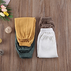 Mubineo Toddler Boy Girl Basic Plain Summer Fall Comfy Cotton Linen Pants (White, 2T)