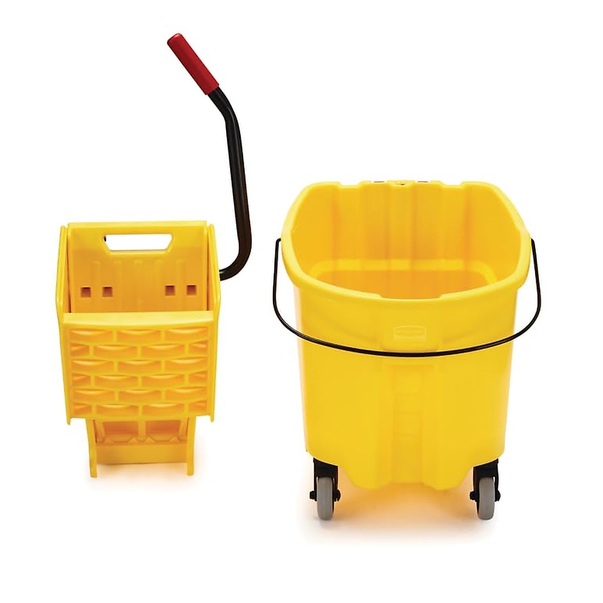 Rubbermaid Commercial Products, WaveBrake - Commercial Industrial Mop Bucket with Side-Press Wringer Combo on Wheels, 35 Quart, Yellow