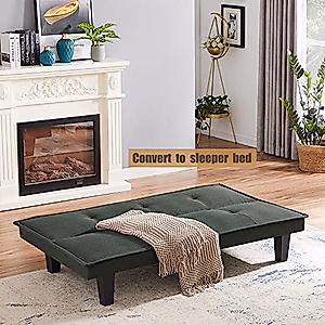 Majnesvon Modern Linen Fabric Sofa Bed Futon,Convertible Foldable Sleeper Sofa Bed with 3 Angles Adjustable Back,Wooden Frame & Legs for Small Living Space,Dorm Office Apartment (Dark Grey)