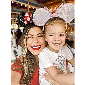 Sparkled Halloween Minnie Ears headband, RAZKO Girls Sequin Halloween Mickey Ears Headband Mouse Ears Headband for Cosplay Costume Glitter Party Hot Princess Decoration and Birthday Party(Purple&Gold)