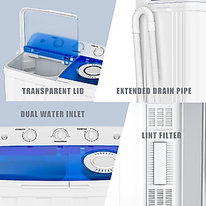 VCJ Portable Washing Machine, Twin Tub Washing Machine Laundry Compact Washer spinner Combo with 28lbs capacity, 18Lbs Washer and 10Lbs Spinner dryer for Apartments RVs and Dorms