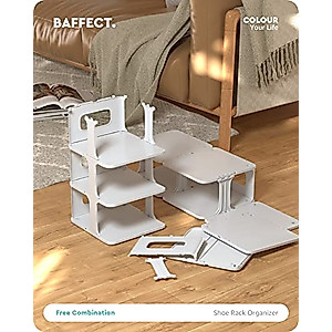 Baffect Shoe Rack Organizer, DIY Free Combination Plastic Shoe Storage, Stackable 8 Pair Shoe Shelf for Closet, Entryway and Hallway (4 Tiers)