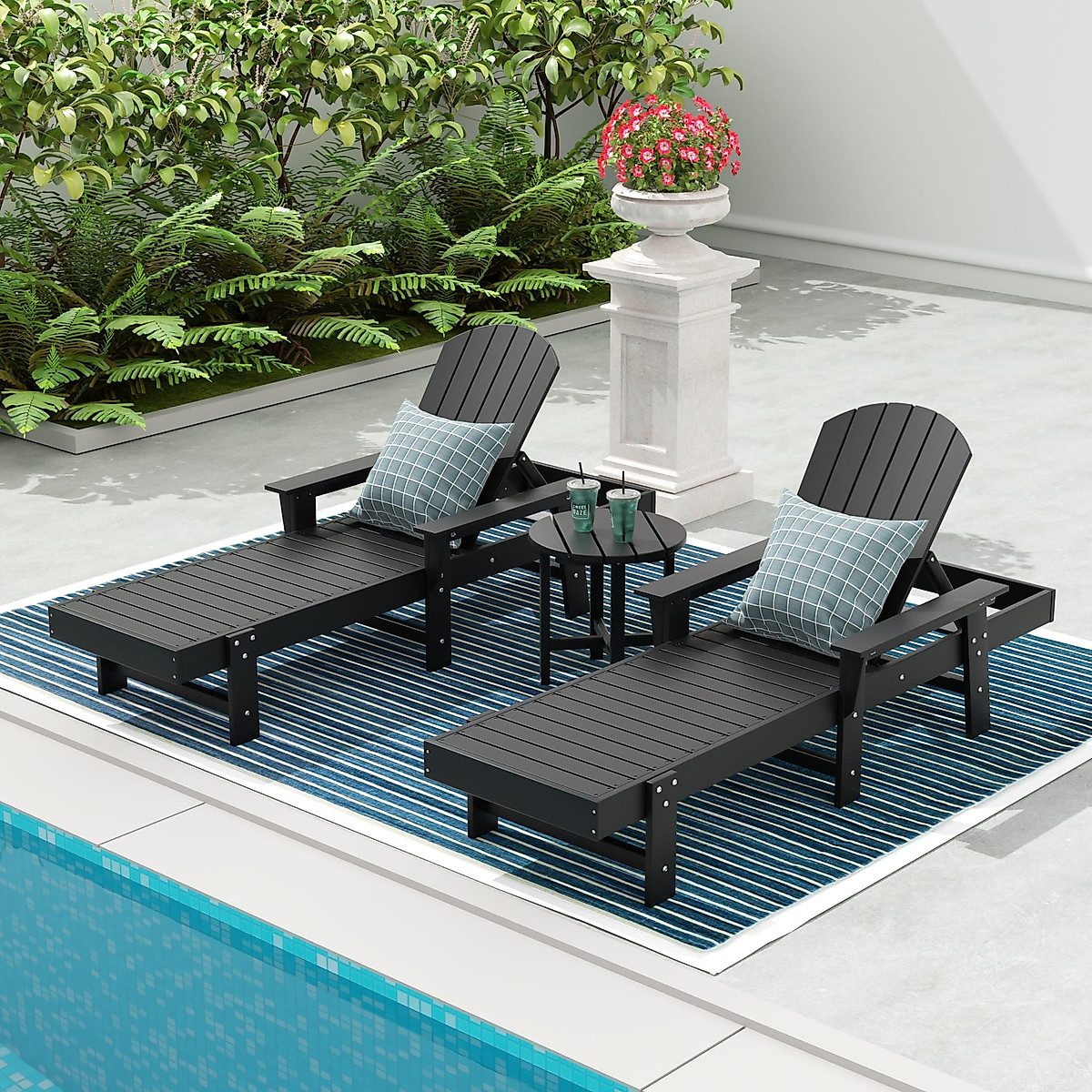 WestinTrends Dylan 3 Piece Adirondack Poly Reclining Chaise Lounge with Arms