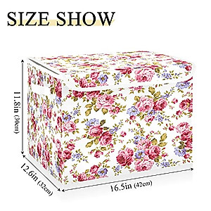 Kigai Floral White Storage Basket with Lid Collapsible Storage Bin Fabric Box Closet Organizer for Home Bedroom Office 1 Pack