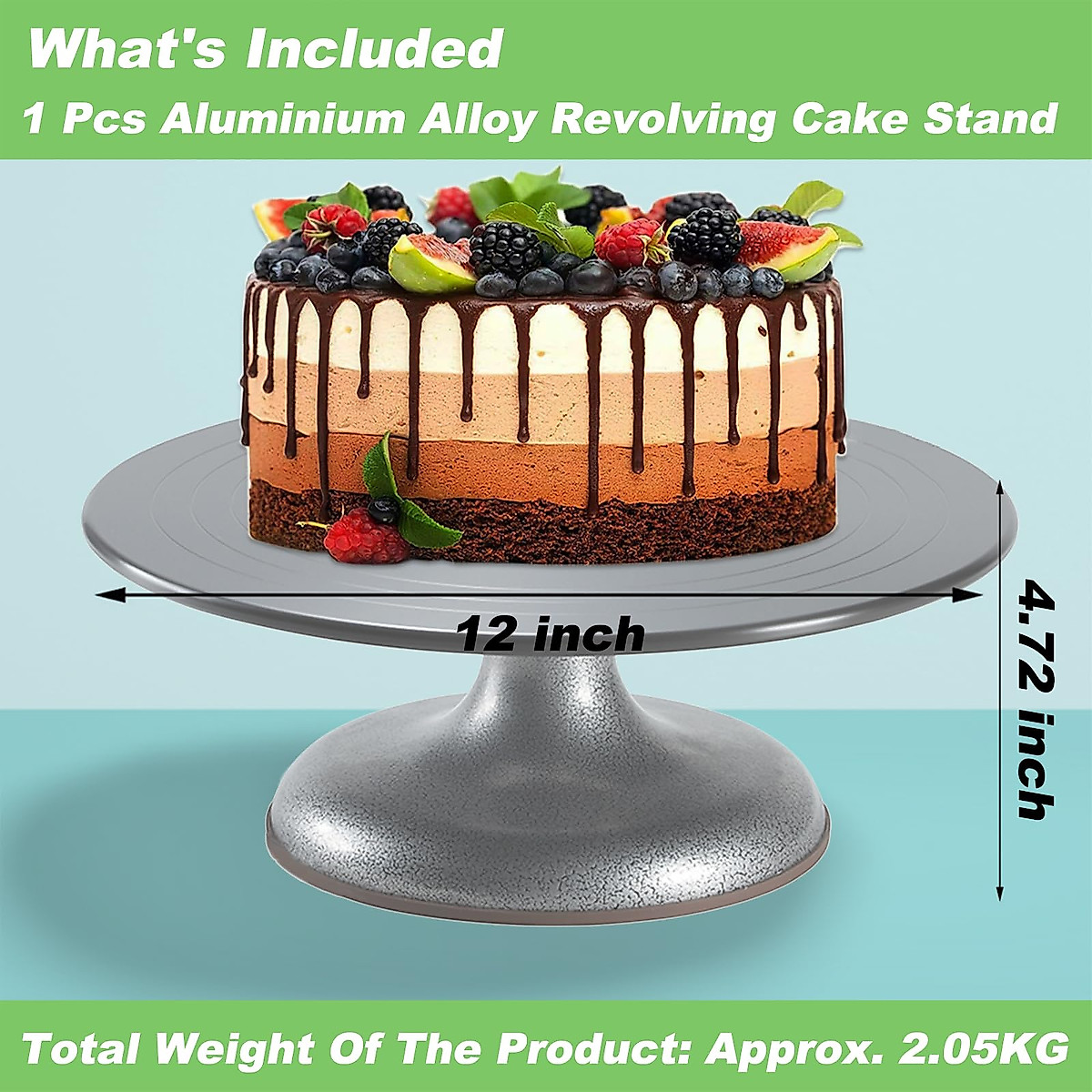 Suuker Aluminium Alloy Revolving Cake Stand,Professional 12 Inch Rotating Cake Turntable,Dessert Stand,Ideal Cake Decorating Supplies for Cake Decorations,Cupcakes and Pastries(Silver)