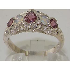 LetsBuyGold 925 Sterling Silver Natural Pink Tourmaline and Opal Womens Band Ring - Sizes 4 to 12 Available