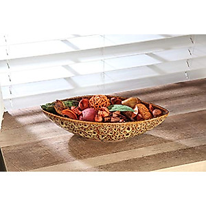 Hosley Set of 2 Decorative Oval Ceramic Bowl Peacock Feather Pattern 14.5 Inch Long. Bowl for Orbs and Potpourri.