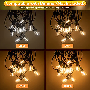 FMART LED Outdoor String Lights, 2*50FT(100FT Total) Hanging Lights Dimmable Commercial Grade UL ETL Listed Waterproof, 2X15 Sockets 1W 2700K Shatterproof Edison S14 Bulbs(2 Spare) Heavy Duty Lights