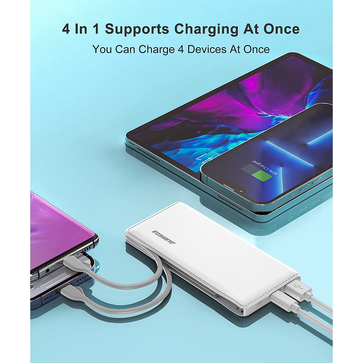 Alongza Portable Phone Charger 2 Pack Lightweight Power Bank with Built-in Cable External Phone Charger Small 6000mAh and 10000mAh for Cell Phones