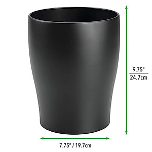 mDesign Steel 1.67 Gallon Trash Can Small Round Wastebasket Metal Garbage Container Recycle Bin for Waste, Recycling in Bathroom, Kitchen, Bedroom, Home Office, Outdoor Trashcan - Black