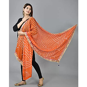 SAHIBA Handicraft India Women's Tafeta Silk Dupatta Bandhani Bandhej Jaipuri Rajasthani Dupatta (Orange), 2.25 Meters ( 88 x 42 Inches)