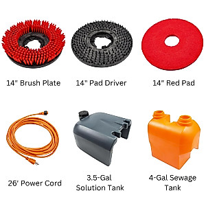 RT15AC 14“ Walk Behind Floor Scrubber Dryer Machine for Industrial Commercial Use, 26 ft Cord Offers Uninterrupted Power Supply