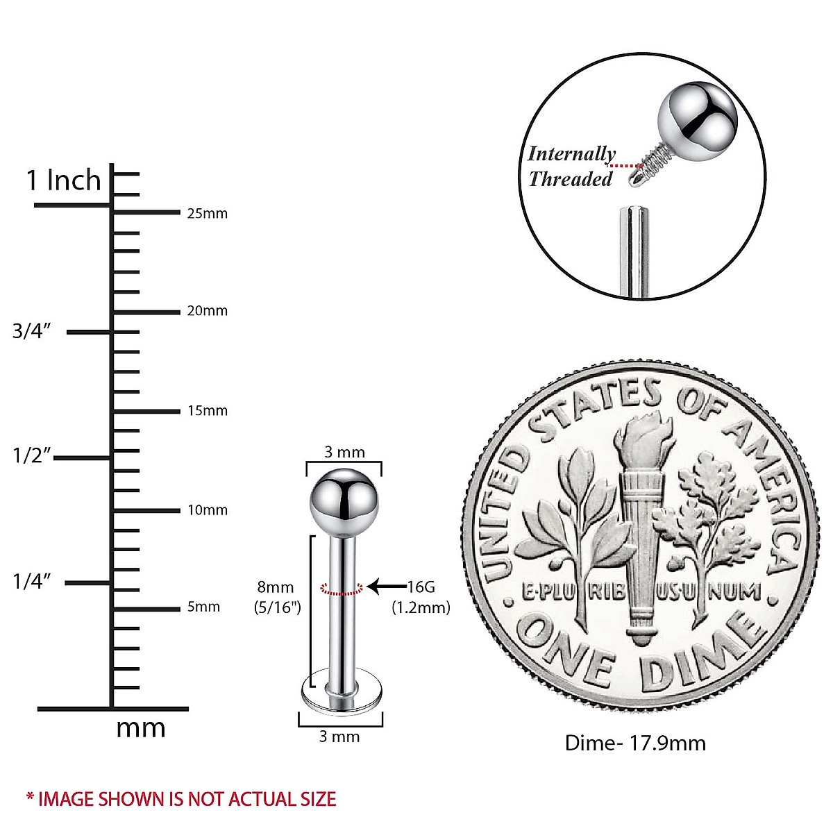 BodyJ4You 19PC Labret Stud Straight Tragus Bar Set 16G Rose Goldtone Lip Retainer Piercing Jewelry