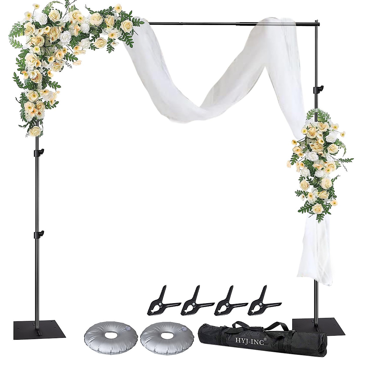 HYJ-INC Pipe and Drape Photography Backdrop Stand Kit Adjustable Photo Background Stand 10ft x 8.5ft with Metal Base for Parties Weddings Birthday Party Events Photo Booth with 4 Clamps,Carrying Bag.