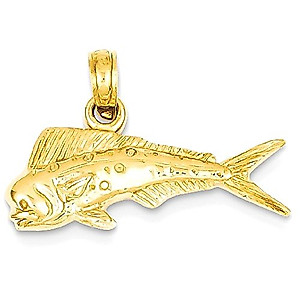 IceCarats 14K Yellow Gold Mahi Fish Necklace Charm Pendant 28mm x 22mm Only