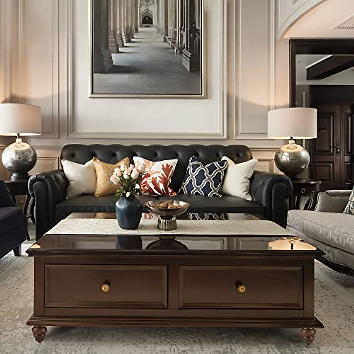 ALAMHI Round Wood Furniture Legs 3.5 Inch Gourd Shape Wood Sofa Legs with Adjustable Leveling Couch Leg Replacement for Cabinets, Coffee Table, Ottoman, Dresser, Loveseat, Armchair Set of 4 Brown