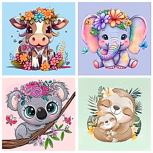 bleihum 4 Pack Paint by Numbers for Kid Ages 4-8,Animals Paint by Number Kits for Kids, DIY Animal Oil Painting Suitable for Home Decoration (Frameless,8x8inch)