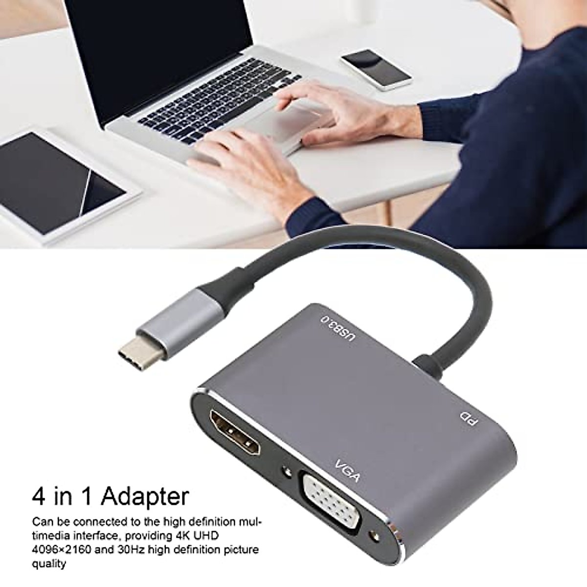 USB Hub, 4 in 1 Silver Metal 5 Gbps High Speed Transmission 4 in 1 Adapter for Phones for Keyboard for Mouse for Laptops