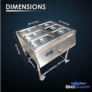 Acero Pro 6 Container Outdoor Steam Table Food Warmer Cart - Bain Marie - 6 Standard 1/3 Pans (12" x 6" x 4") - 30 Quarts Total - Stainless Steel - Propane Powered - Portable for Catering & Events