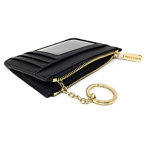 Michael Kors Jet Set Travel Small Top Zip Coin Pouch with ID Holder in Saffiano Leather (Black with Gold Hardware)