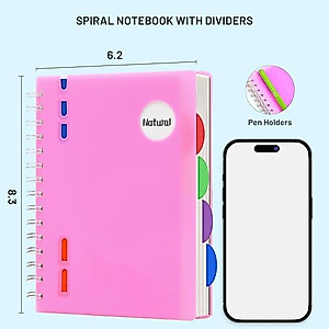 Yoment 5 Subject Notebook with Tabs Dividers Small Spiral Notebook, 6" X 8" Lined Journal Notebooks for School Office Work, 206 Pages Notebooks for Women Men School Meeting,Purple
