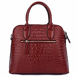 QZUnique Women's Cowhide Genuine Leather Crocodile Veined Cross Body Shoulder Handle Amphibious Shell Bag Wine Red