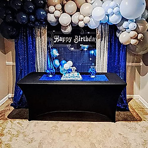 7x5 Happy Birthday Party Backdrop Blue Black Starry Curtain Photography Background Blue Ballon Starry Stars Women Adult Baby Children Man Boy Birthday Party Decoration Photo Studio Booth