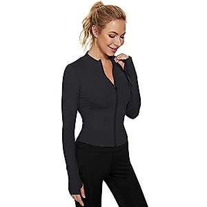 LUYAA Women's Black Workout Jacket Zip Up Athletic Activewear Cropped Jackets S