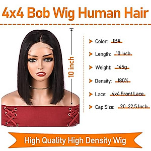 Aligrace 4x4 Bob Wig Human Hair 4x4 HD Lace Front Wigs Human Hair Side Part Frontal Bob Wig, Glueless Short Bob Closure Wigs Human Hair for Black Women Pre Plucked 180 Density 10 Inch