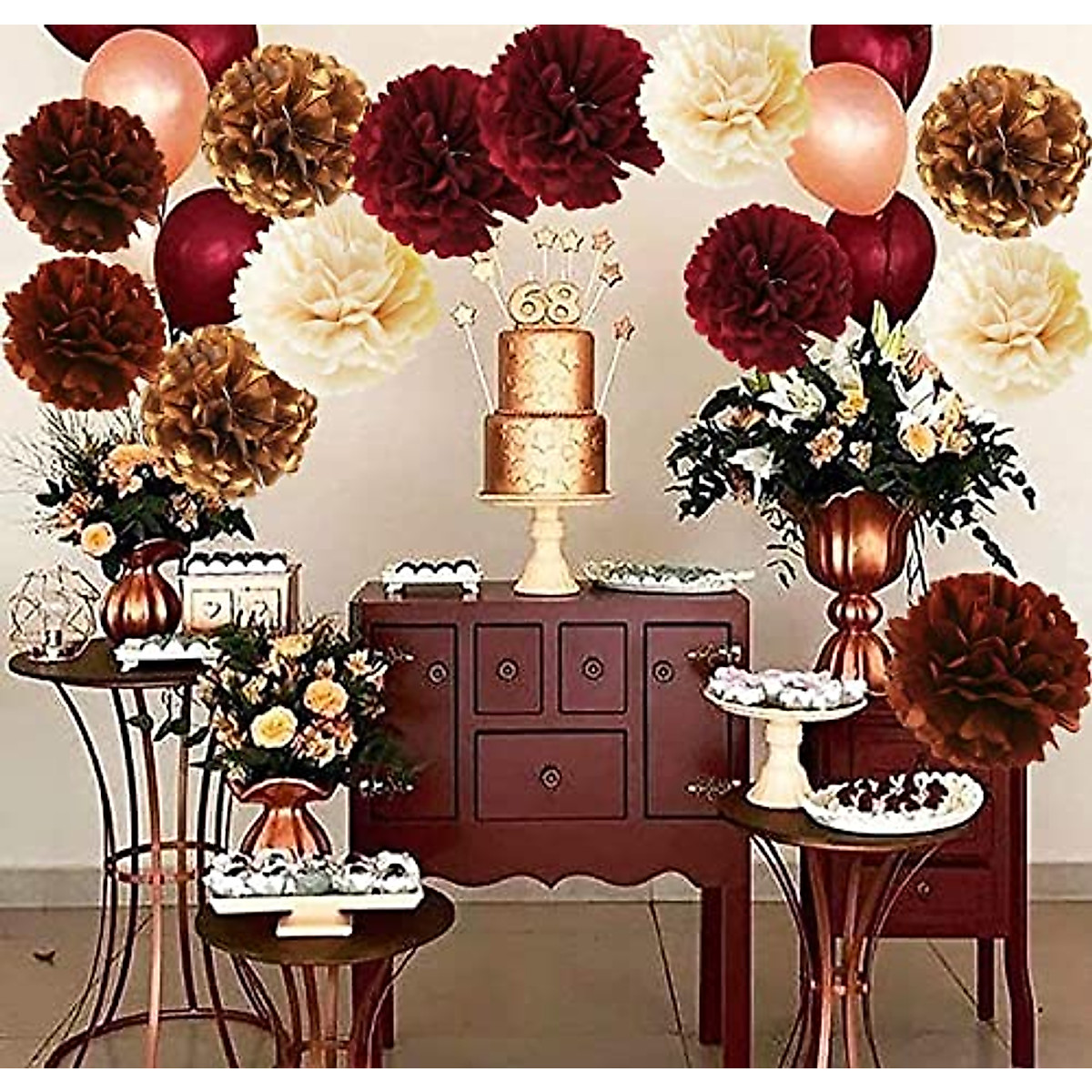 Bridal Shower Decorations Burgundy Champagne Gold Fall Bachelorette Party Decorations/Big Size Tissue Pom Pom Maroon Gold Balloons Bride To Be Banner for EngagementBurgundy Fall Wedding