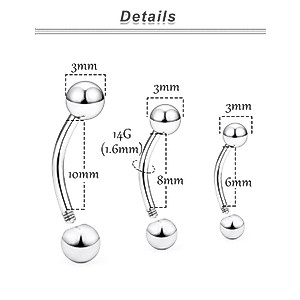 Ocptiy 14G G23 Titanium Eyebrow Ring Daith Rook Ear Earring Piercing Jewelry Belly Navel Button Ring Snake Forg Eye Tongue Vertical Labret Lip Curved Barbell Piercing Jewelry Women Men 6mm 8mm 10mm