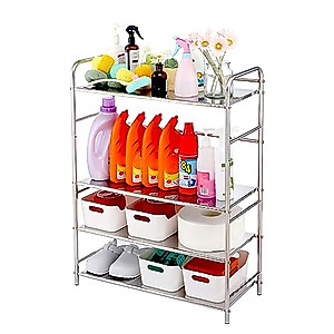 susunnus Stainless Steel Storage Shelf Free Standing Shelf Units Narrow Shoe Rack Slim 5 Tier Shoes Organizer for Entryway, Hallway, Closet, Kitchen, Bathroom (Sliver)